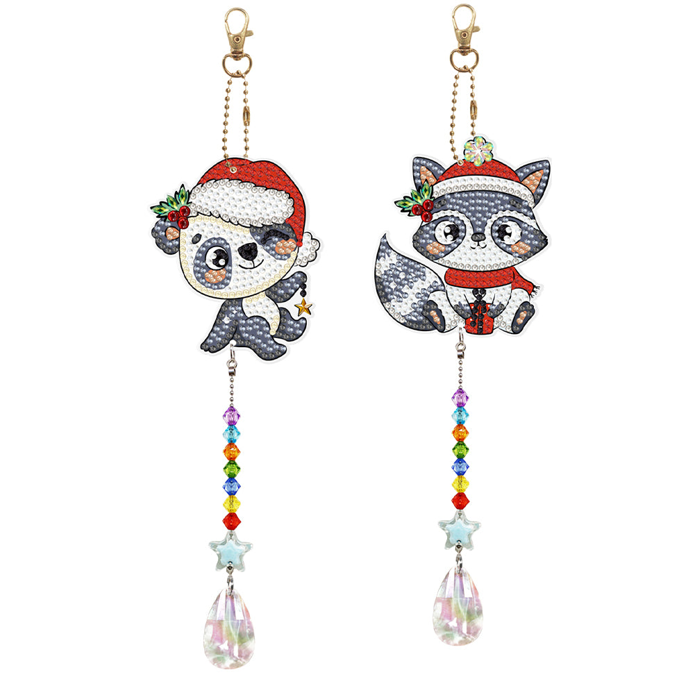 2Pcs/Set-Christmas Animal-Sun Catcher Window Hanging Diamond Wind Chim ...
